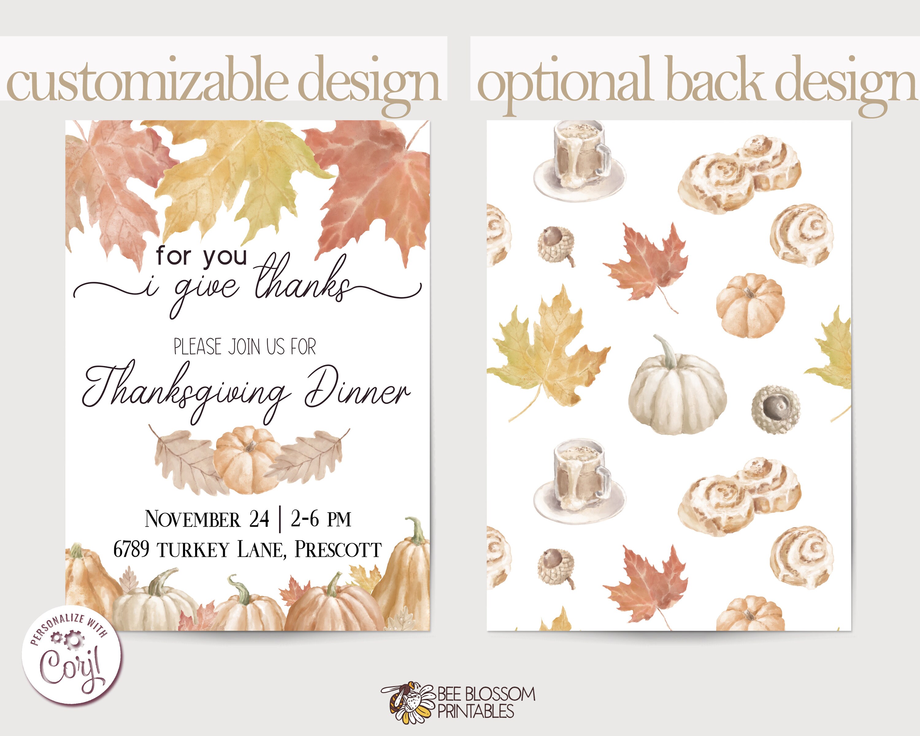 EDITABLE Thanksgiving Party Invitation Give Thanks Thanksgiving Dinner ...