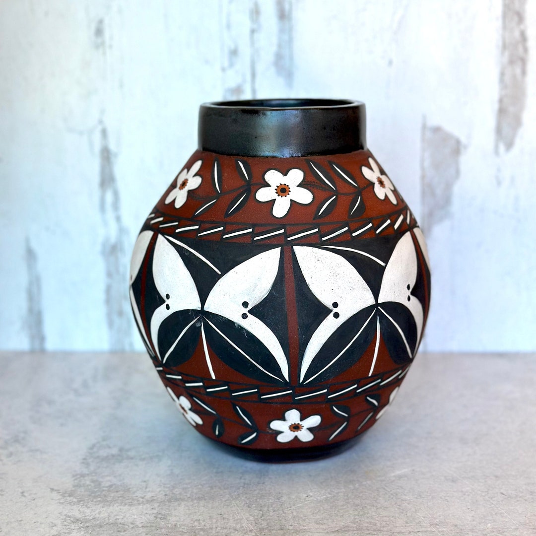 Southwest Butterfly Vase (round), Pottery Vase, Handmade Pottery Vase ...