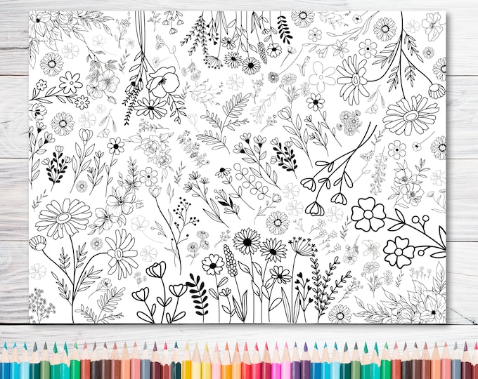 Giant Coloring Poster / Flowers Coloring / Creative Coloring Page ...