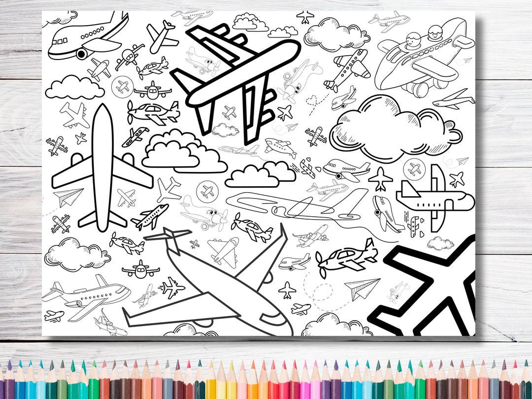 GIANT Coloring Poster | Digital Download | Airplane Theme | up to 36x48 ...