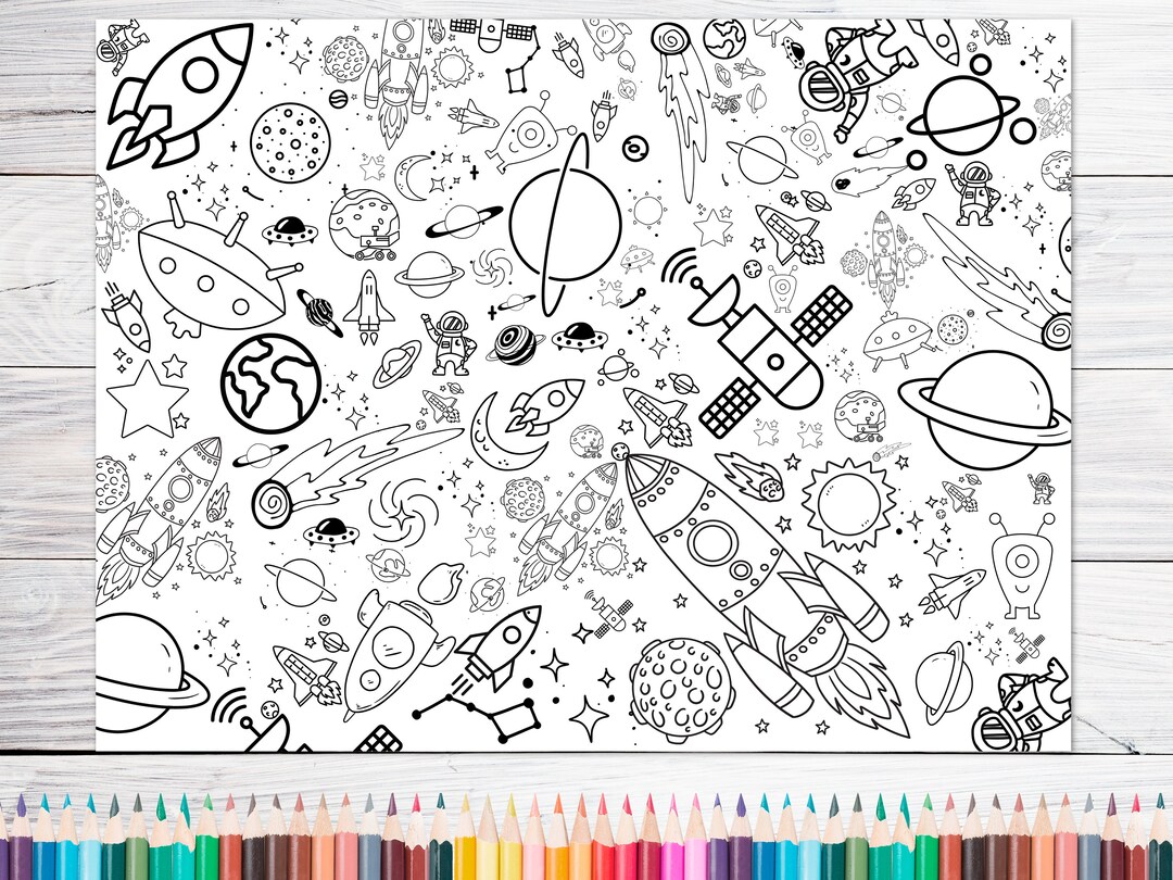 GIANT Coloring Poster Digital Download Space Themed - Etsy