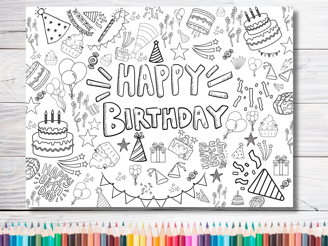 GIANT Coloring Poster | Digital Download | Happy Birthday Theme | up to ...