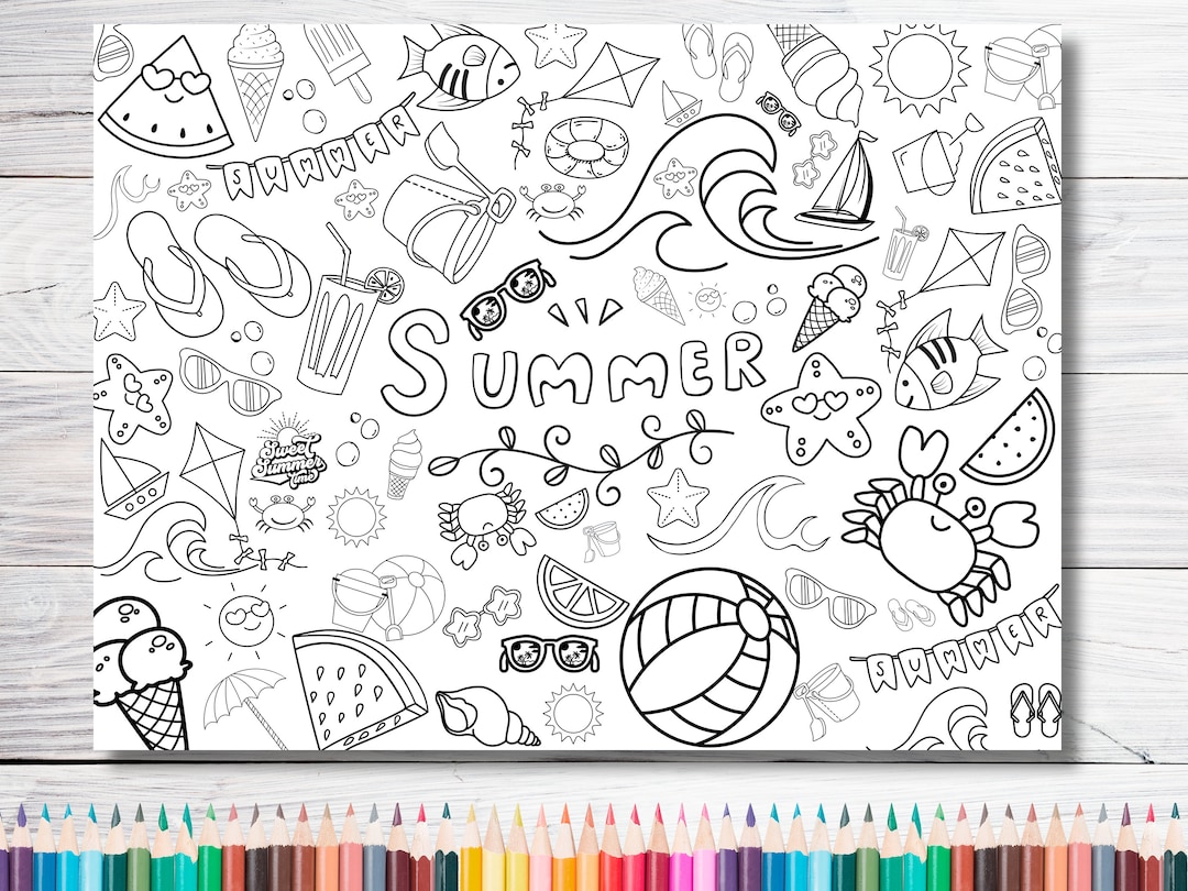GIANT Coloring Poster | Digital Download | Summer Theme | up to 36x48 ...