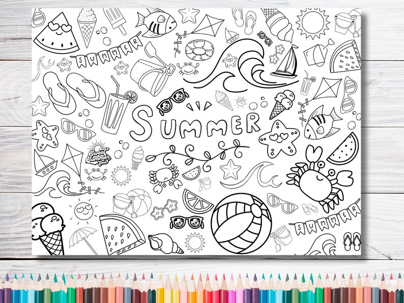 GIANT Coloring Poster | Digital Download | Summer Theme | up to 36x48 ...