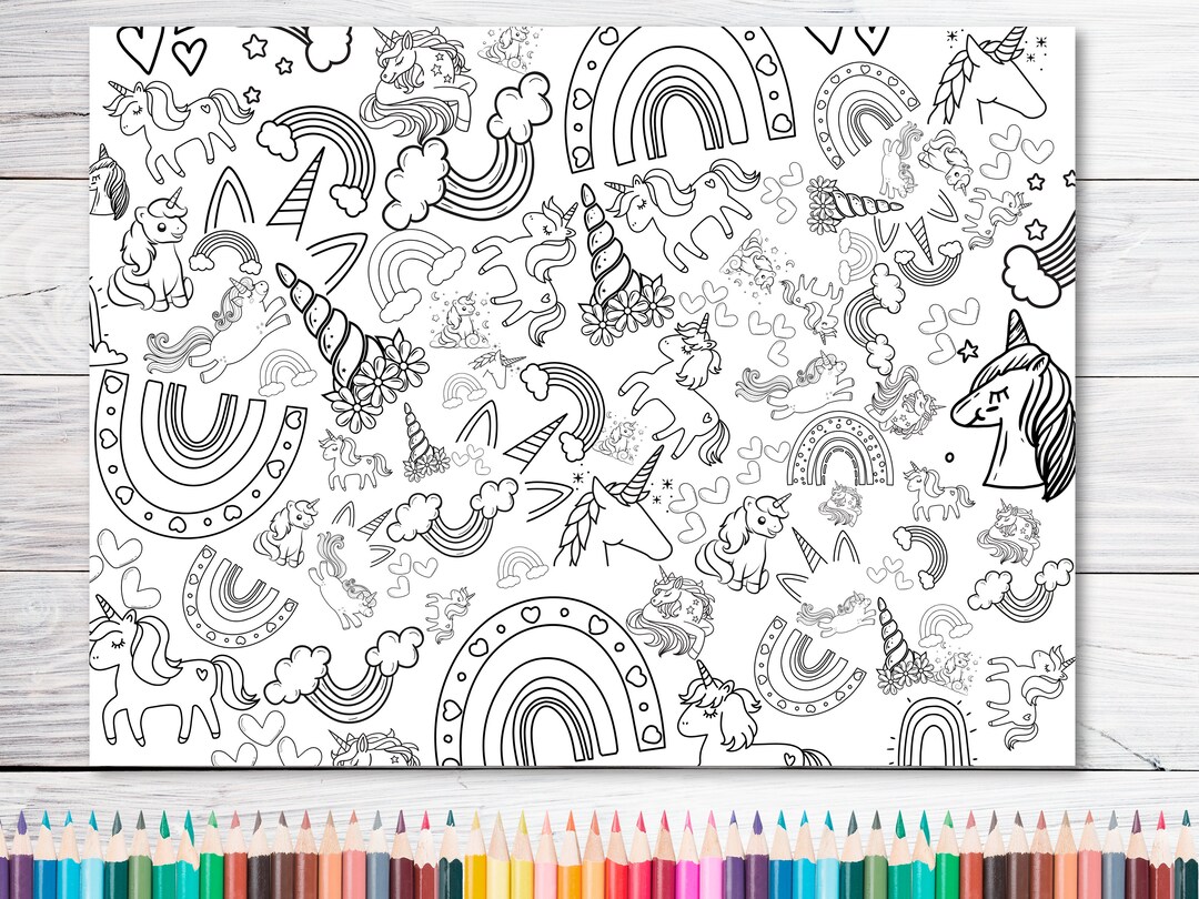 GIANT Coloring Poster | Digital Download | Unicorns and Rainbow Theme ...