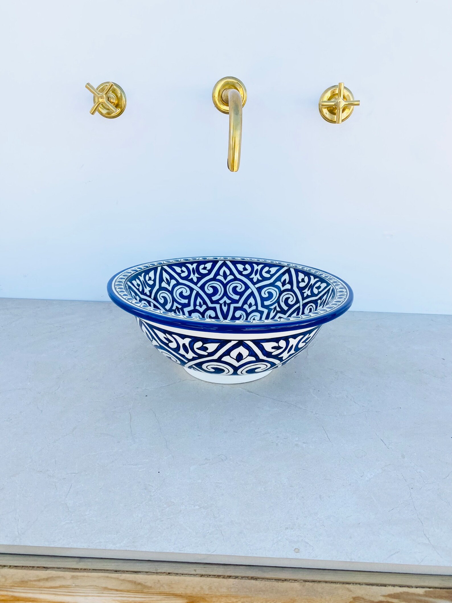 Blue Bathroom Vessel Sink, 100% Handmade. Hand Painted Ceramic Sink ...