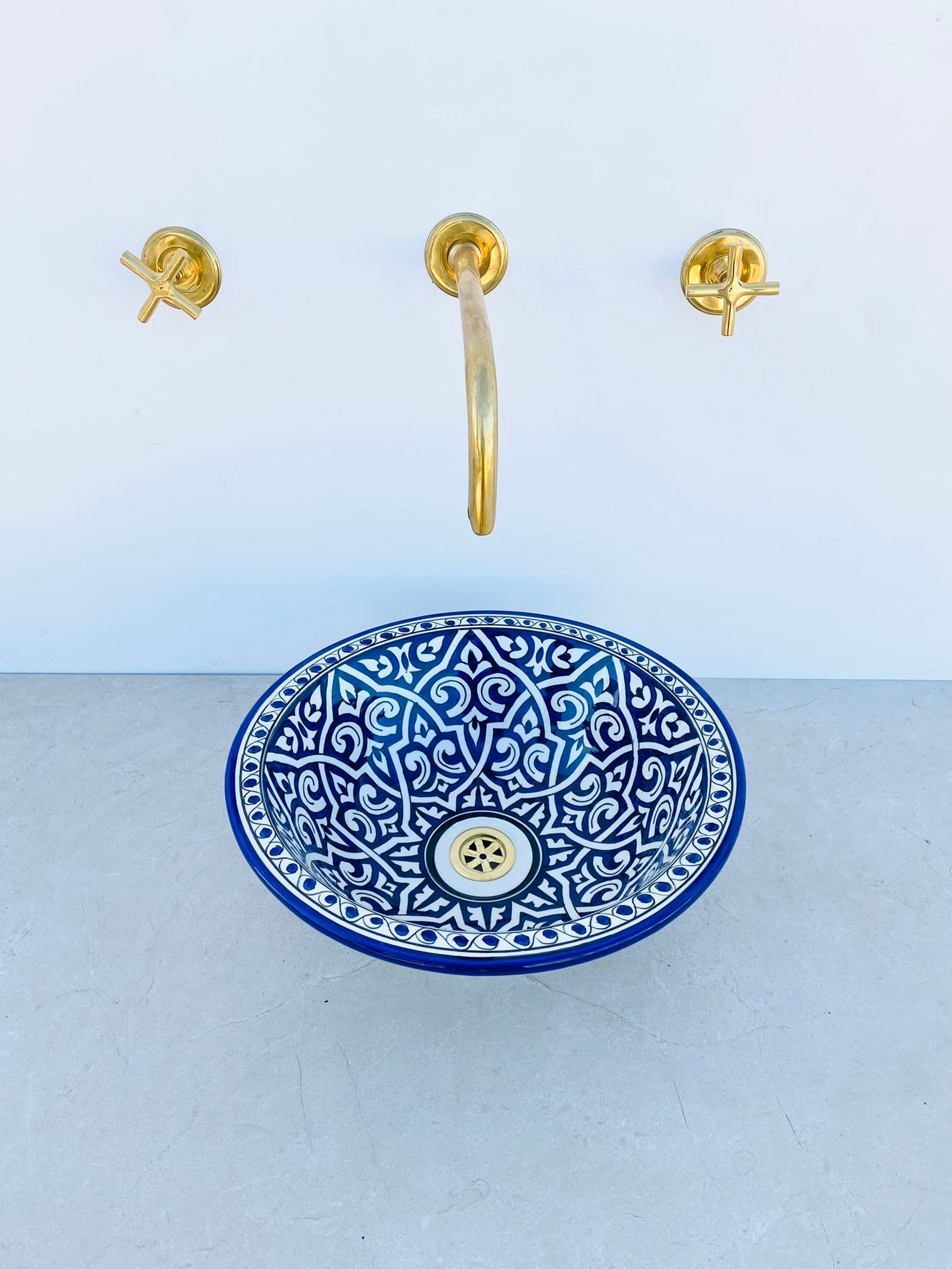 Blue Bathroom Vessel Sink, 100% Handmade. Hand Painted Ceramic Sink ...