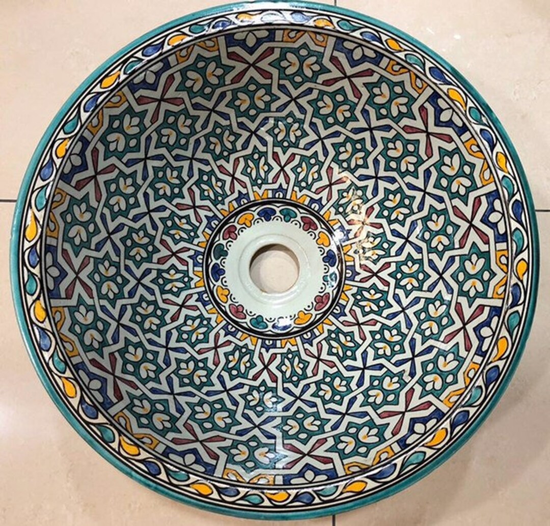Moroccan Handmade Ceramic Basin. Moroccan Sink . Handmade. Hand-painted ...
