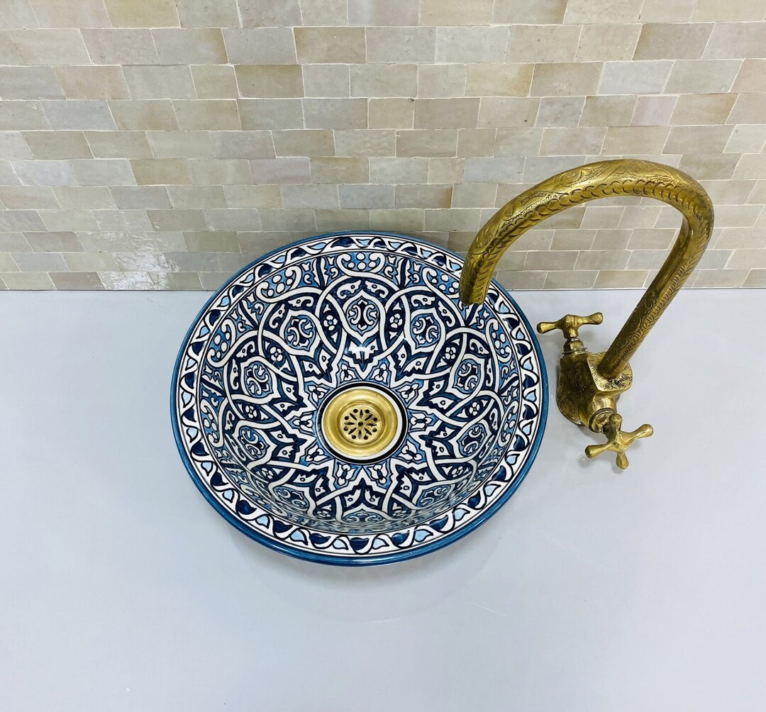 Blue Ceramic Sink,moroccan Mid Century Modern Bathroom Sink,ceramic ...