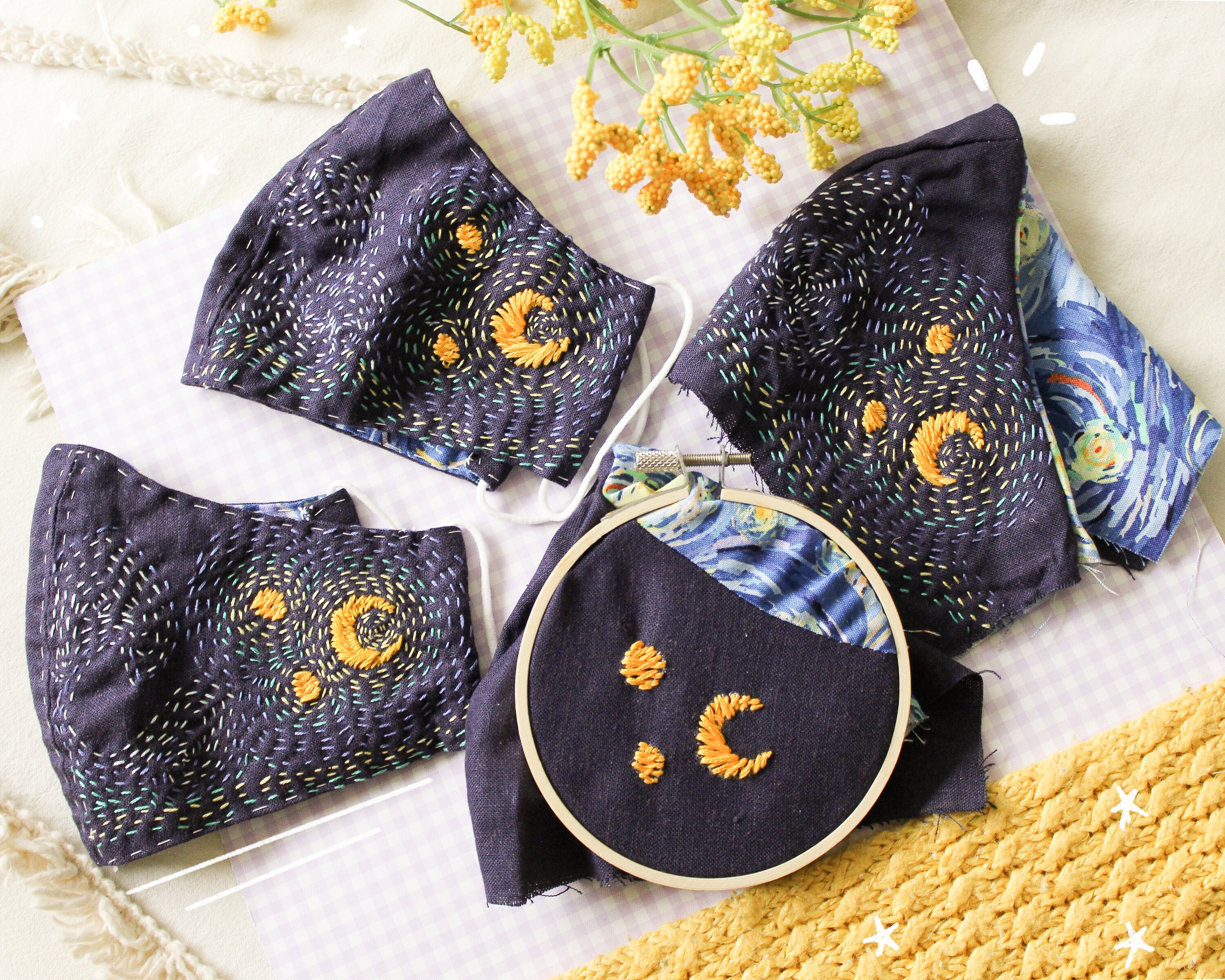 Hand Embroidered Starry Sky Linen Face Mask // 2 Layered: - Etsy