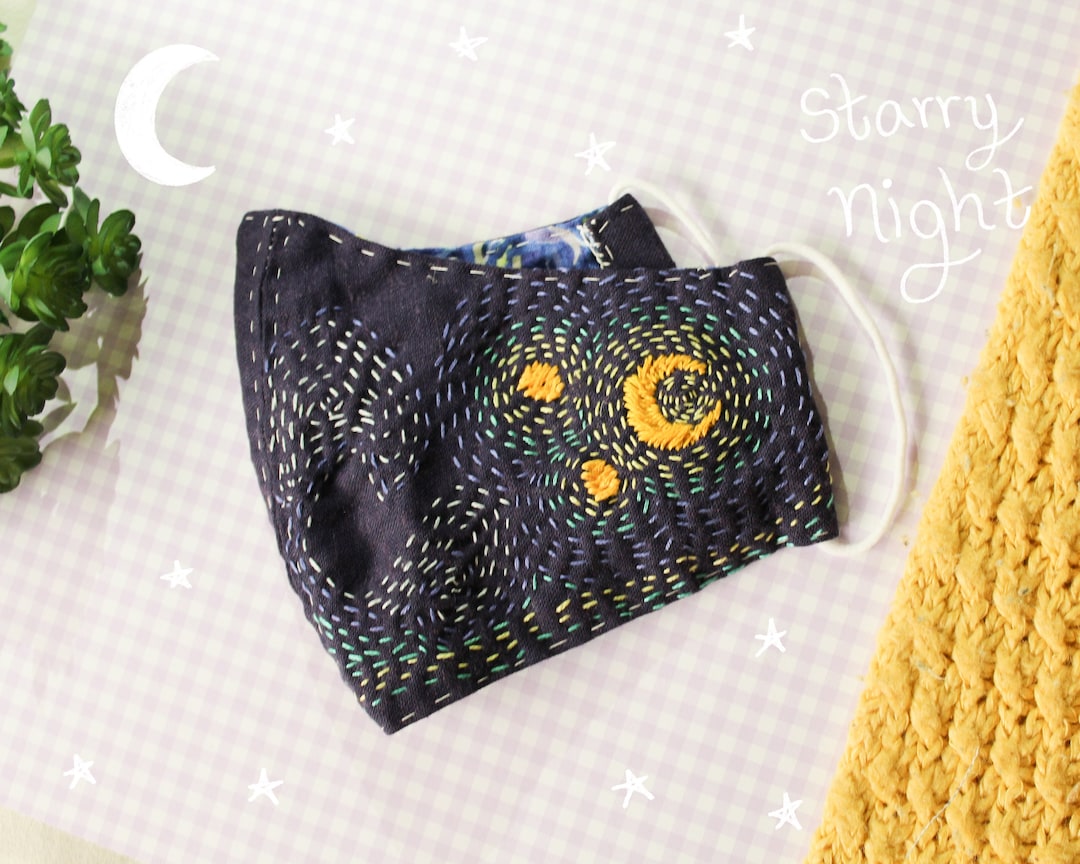 Hand Embroidered Starry Sky Linen Face Mask // 2 Layered: Linen and ...