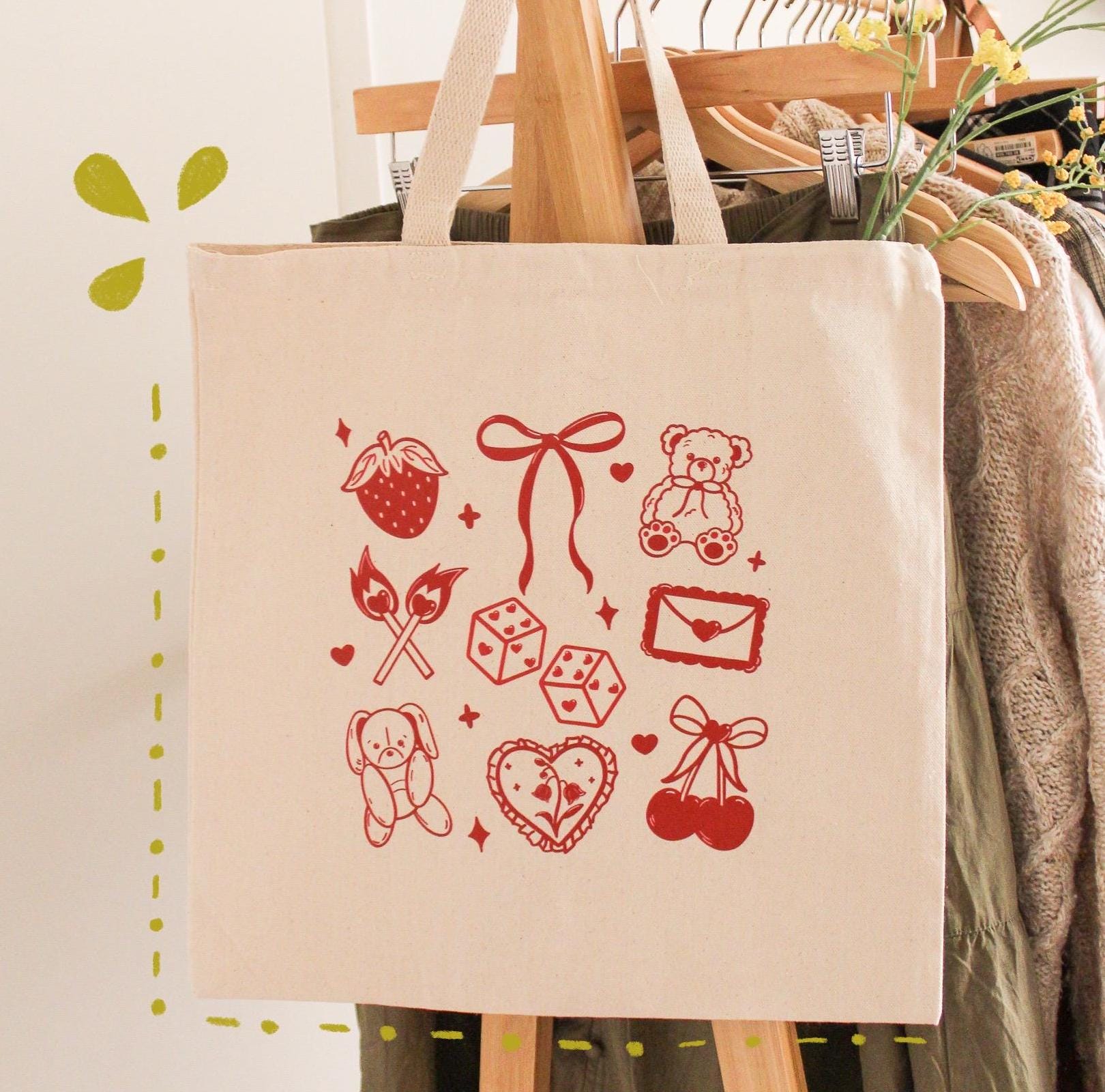 Red Coquette Lover Tote Bag / Cute Tote Bag / Vinyl Canvas Tote Bag ...