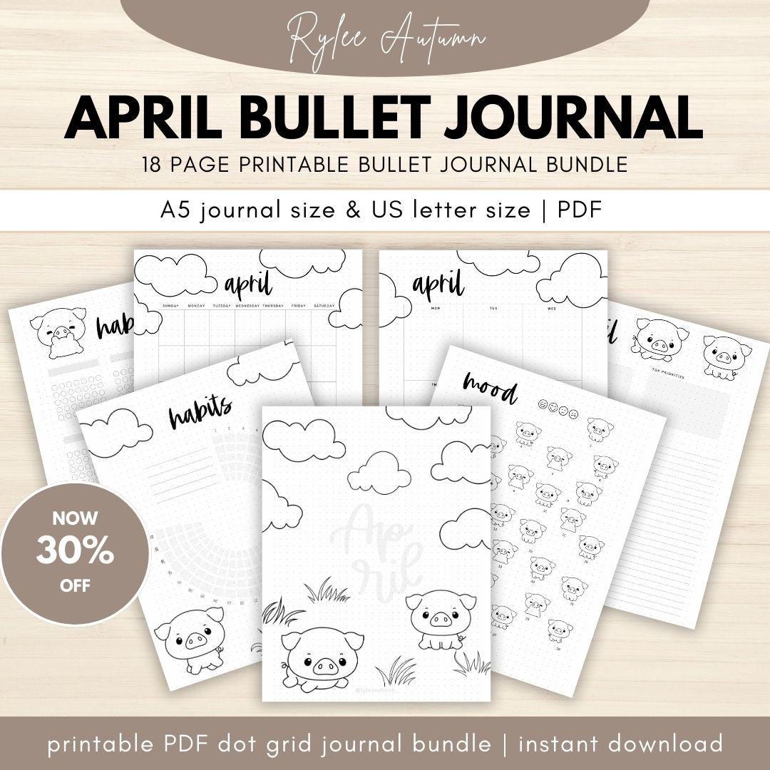 PRINTABLE MONTHLY PLANNER | April Pig Theme Bullet-journal Pages to ...