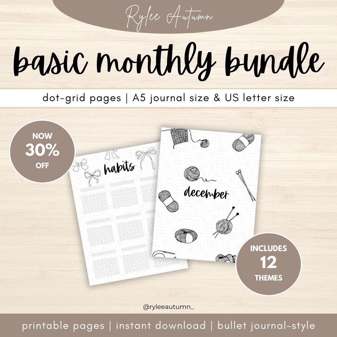 2025 BULLET-JOURNAL BUNDLE | Printable Journal Pages, Dot Grid Journal ...