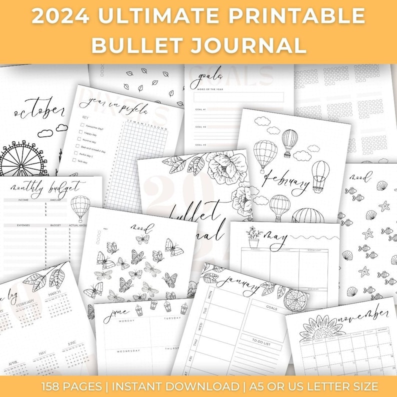 2024 PRINTABLE BULLETT JOURNAL | Habit Tracker, Mood Tracker, Health ...