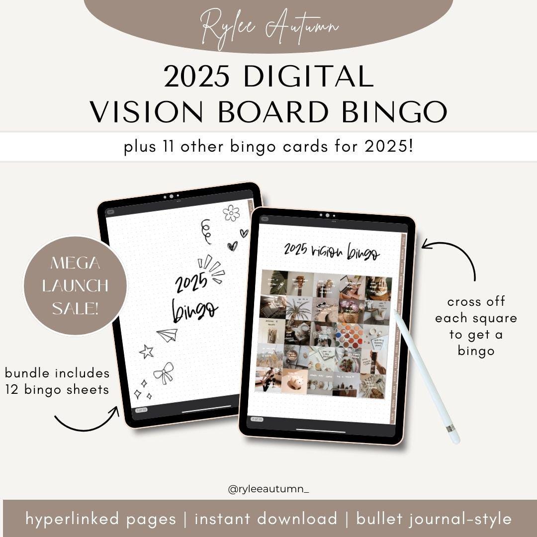 2025 Vision Board Bingo | Digital Bullet Journal, Digital Vision Board ...