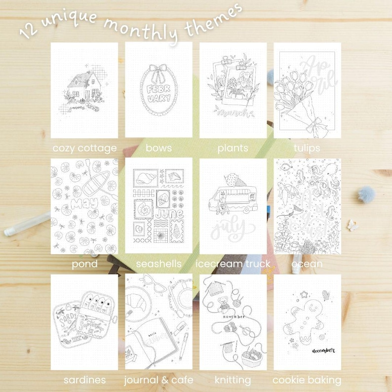 Pre-made Bullet-journal PETAL | Hand-drawn Undated Bujo Planner, 160 ...