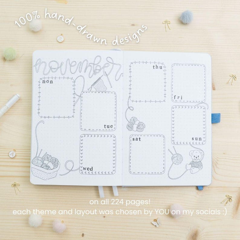 Pre-made Bullet-journal PETAL | Hand-drawn Undated Bujo Planner, 160 ...