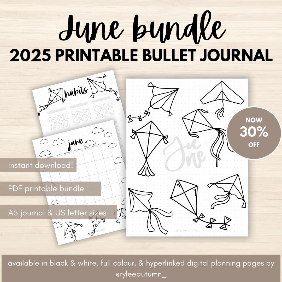 2025 PRINTABLE BULLETT JOURNAL | Printable Bujo Planner Pages, June ...