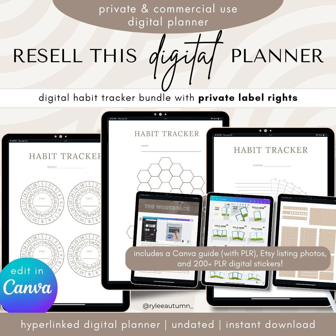 Editable Habit Tracker Canva Template to Resell | PLR Digital Planner ...