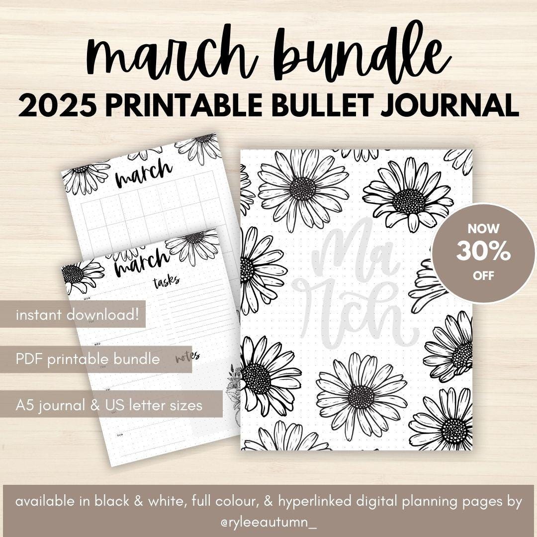 MARCH PRINTABLE JOURNAL - Daisy Theme | March Monthly Bullet-journal ...