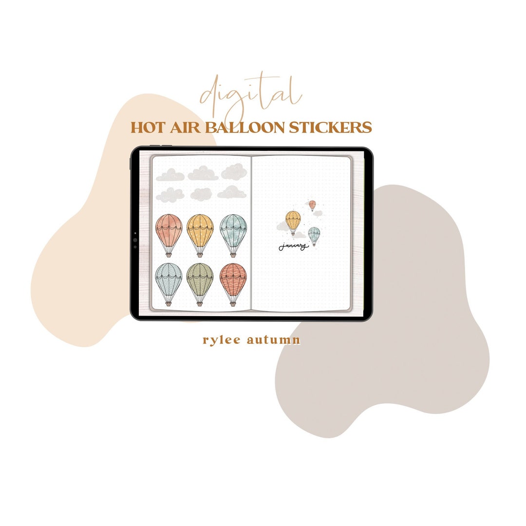 Digital Journal Stickers January Hot Air Balloon Digital Sticker Sheet ...
