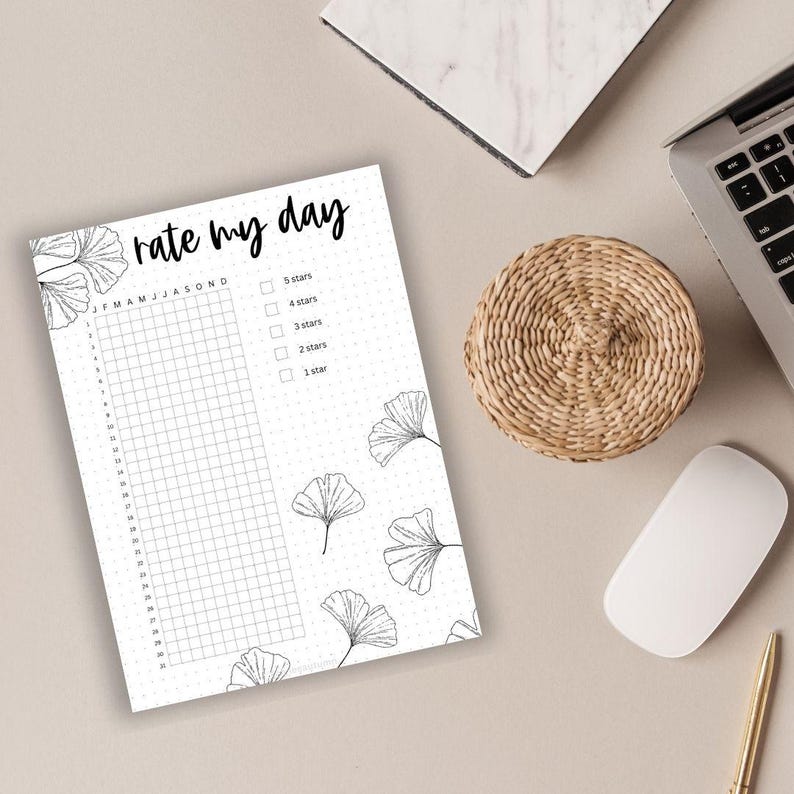 RATE MY DAY | Printable Year in Pixels Bullet-journal Planning Page ...