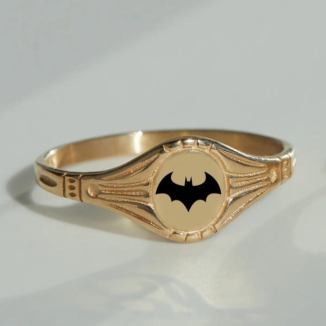 Gold Batman Logo Ring, Engraved Signet Ring, 925 Sterling Silver - Etsy