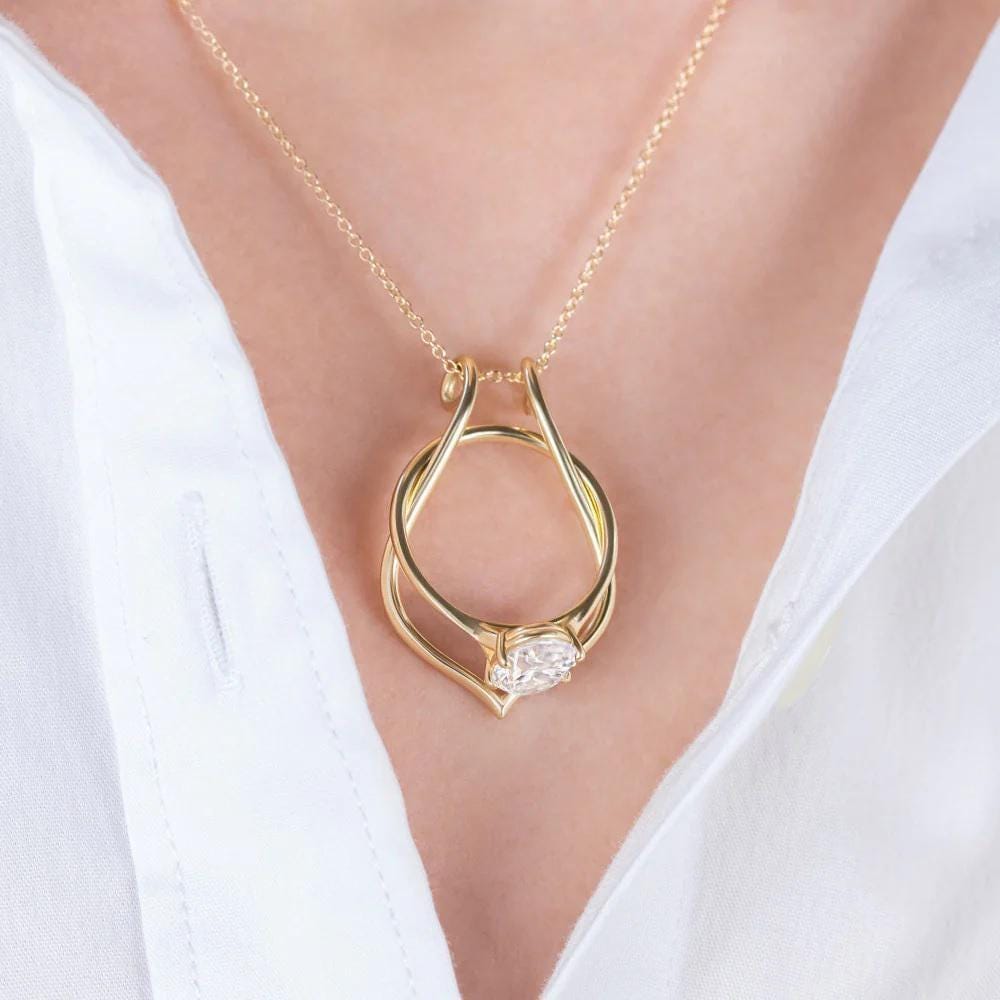 925 Sterling Silver Horseshoe Ring Holder Necklace - Engagement Keeper ...