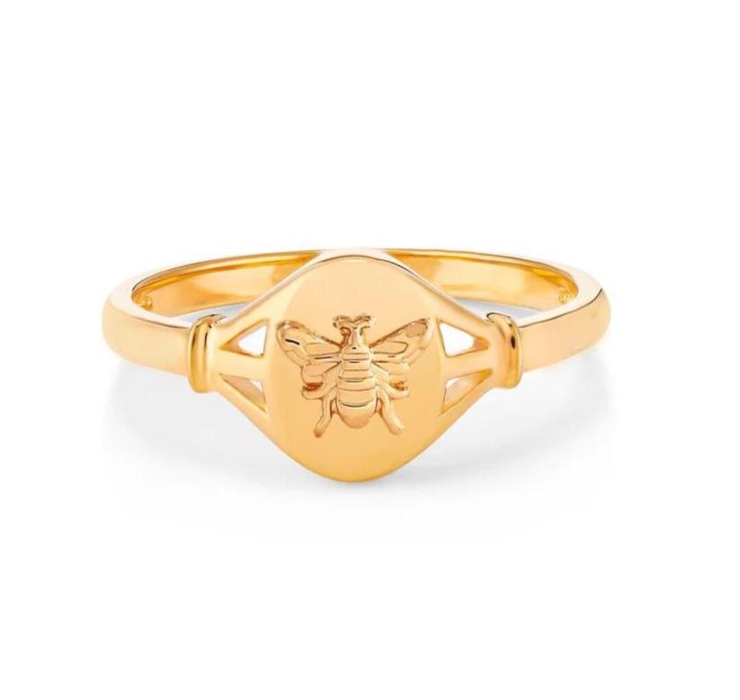 Gold Bee Ring, Honey Bee Signet Ring, Pinky Signet Ring, Bee Jewelry ...