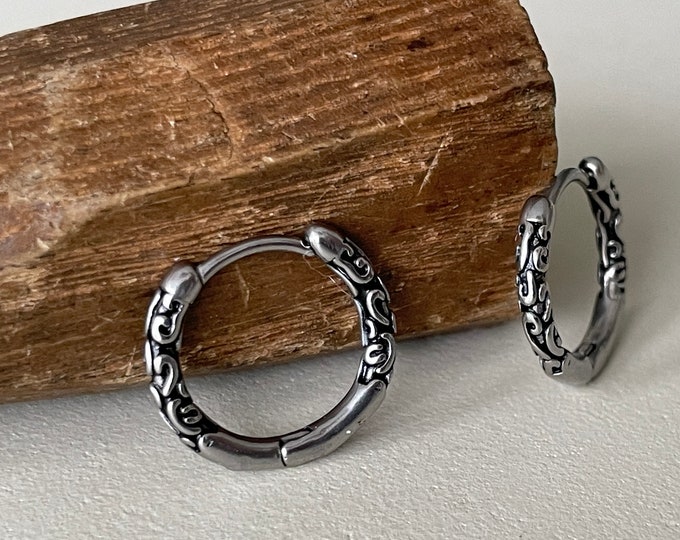 Mens Earrings - Retro Viking Titanium Hoop Earrings - Norse Inspired ...