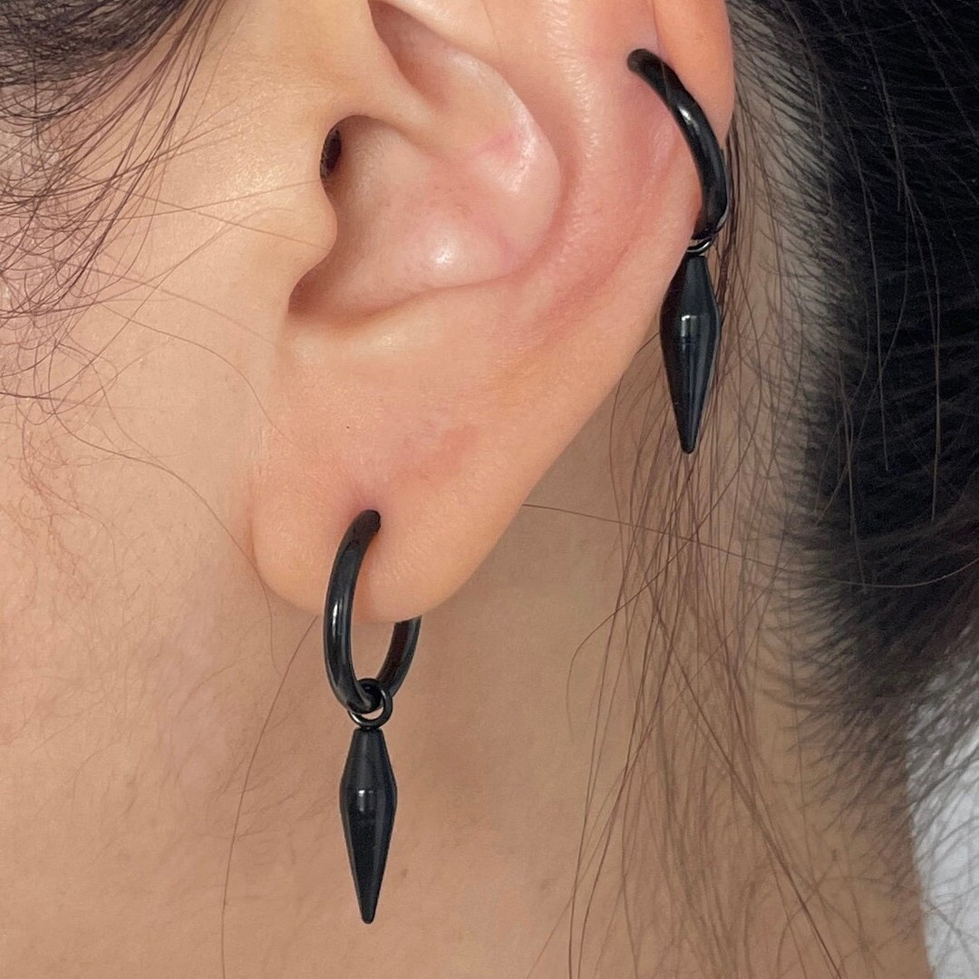Gothic Spike Earrings - Black Drop Earrings - Unisex Jewelry - Punk ...
