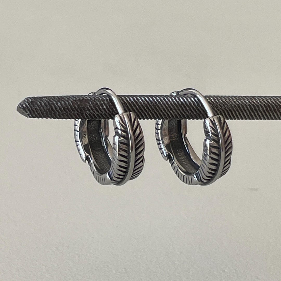 Titanium Feather Hoop Earrings - Versatile Edgy Earrings for Women and ...