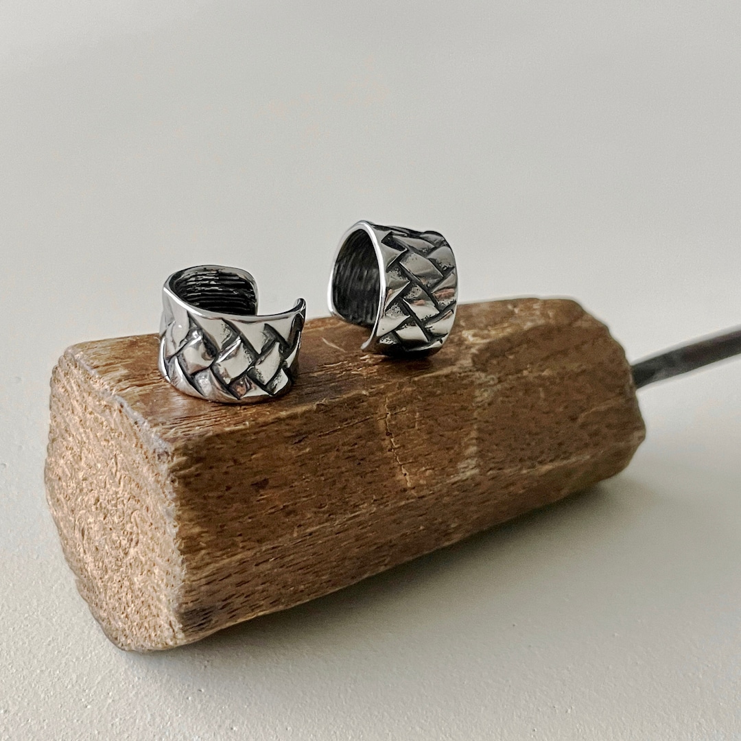 Titanium Ear Cuffs - Dark Aesthetic Wide Ear Cuff No Piercing - Braid ...