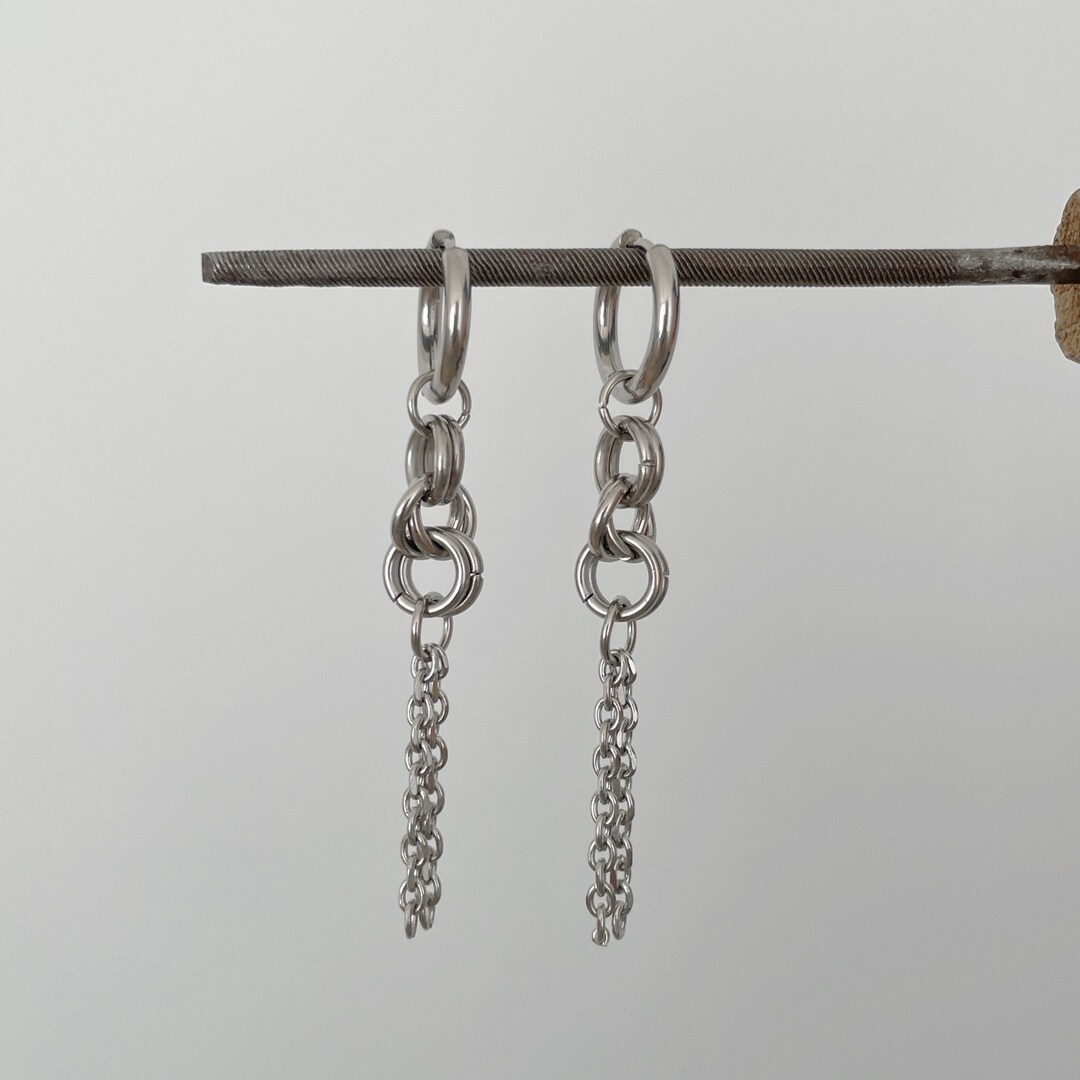 Chain Earrings - Stainless Steel Dangly Earrings - Grunge Jewelry ...