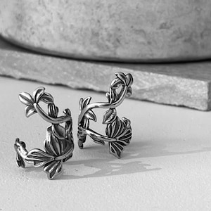 Titanium Leaf Ear Cuffs - Nature Jewelry Cuff Earrings for Her - Women ...
