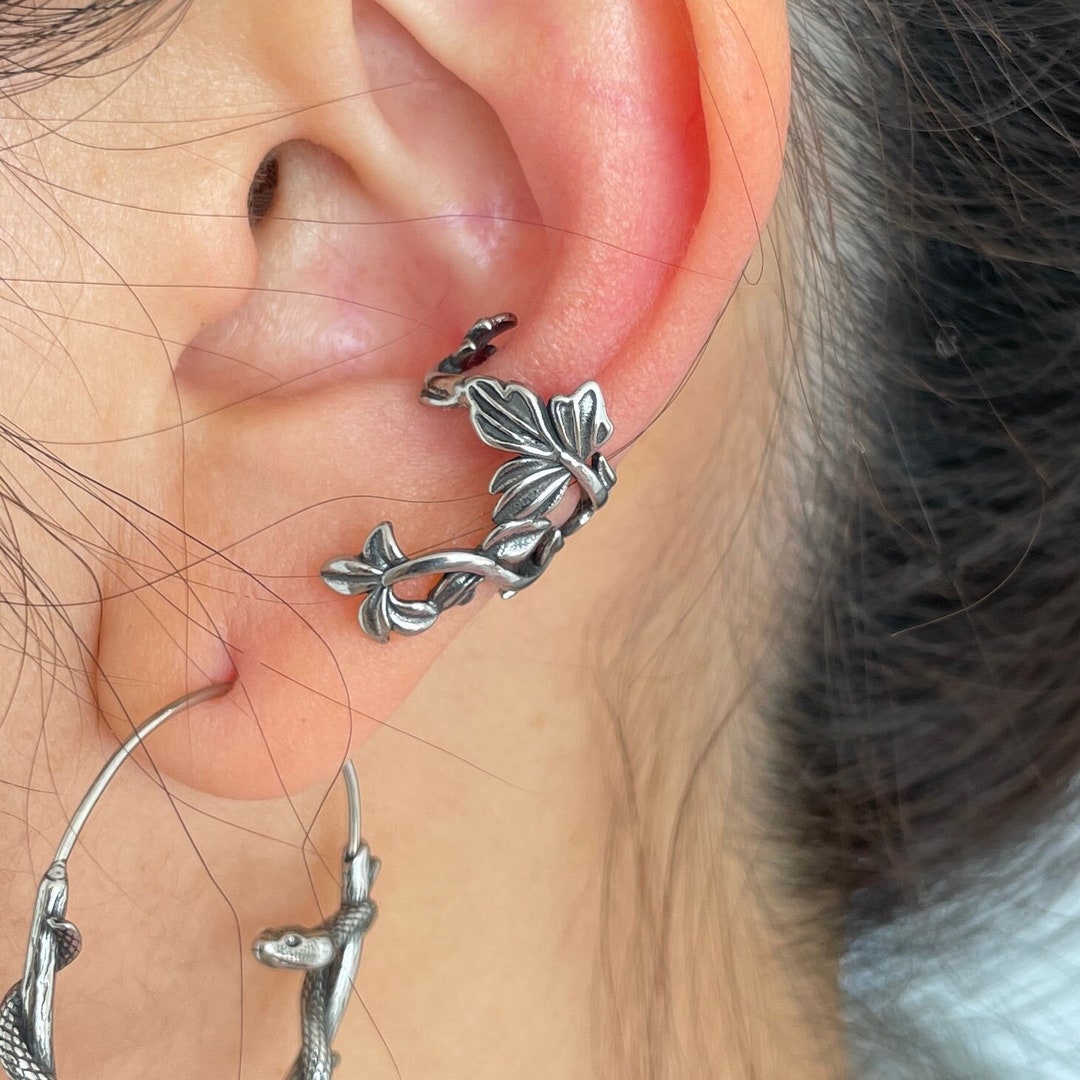 Titanium Leaf Ear Cuffs - Nature Jewelry Cuff Earrings for Her - Women ...
