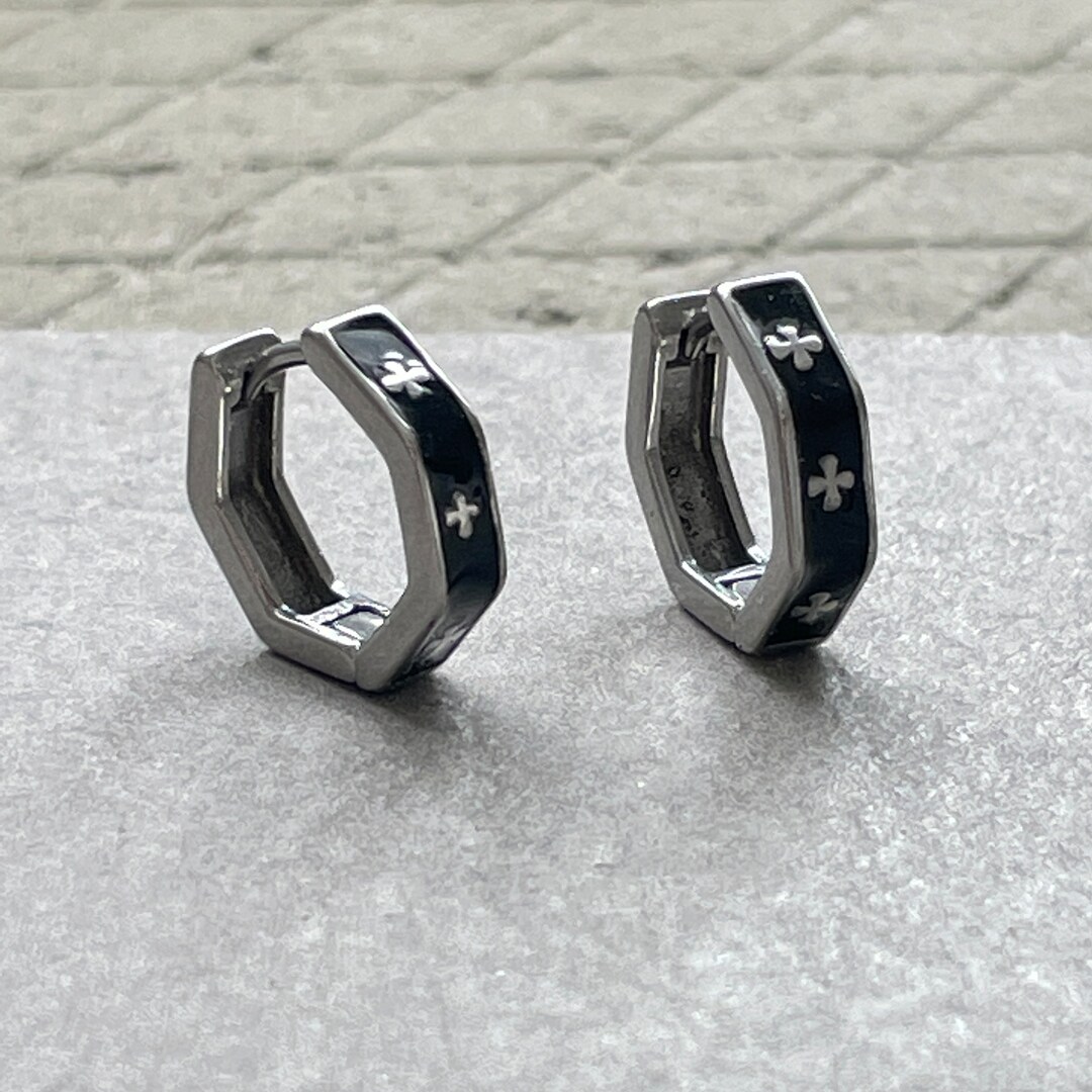Contemporary Hexagon Earrings - Enamel Geometric Earrings With Cross ...
