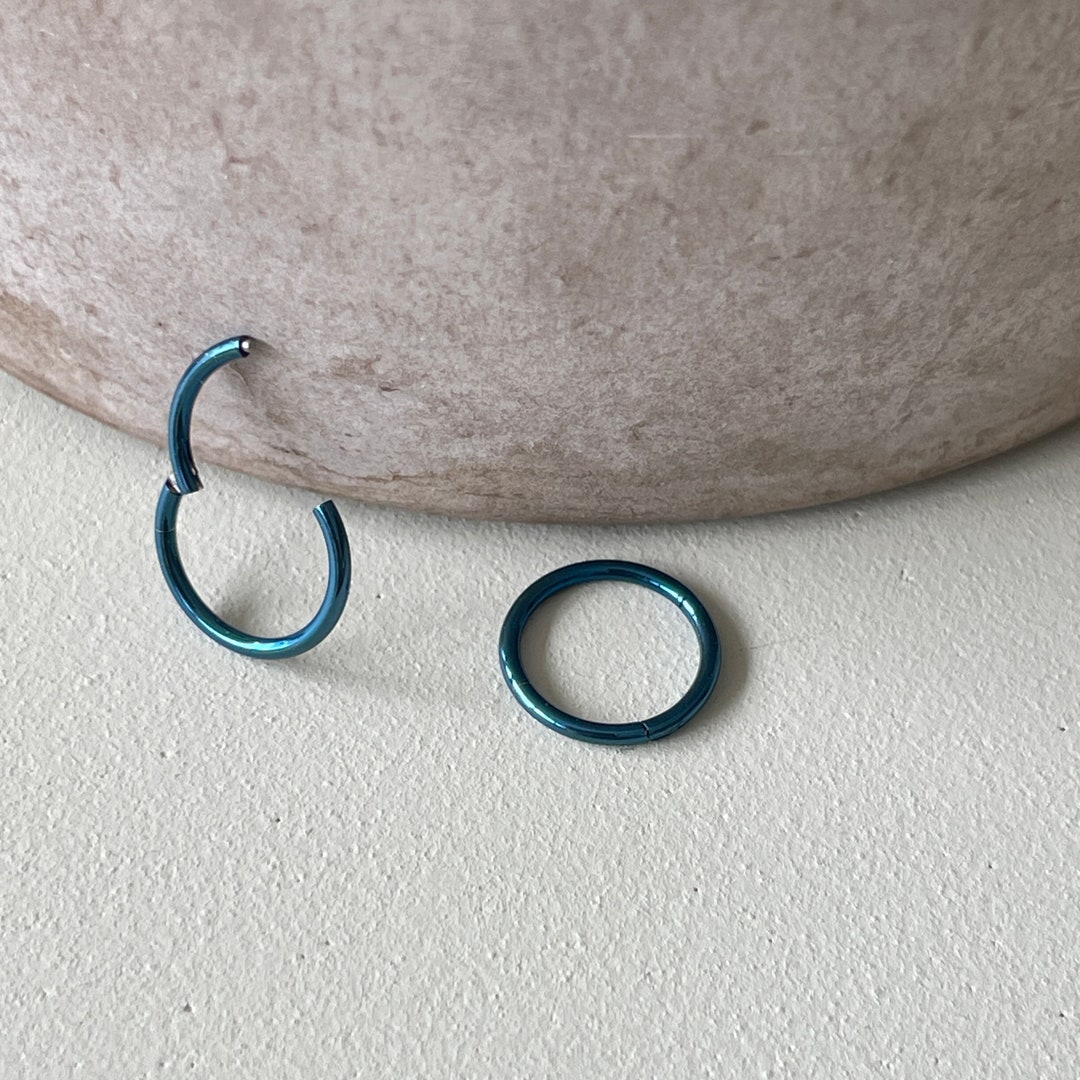 Blue Surgical Steel Nose Ring, Seamless Hinge Septum Clicker - Etsy