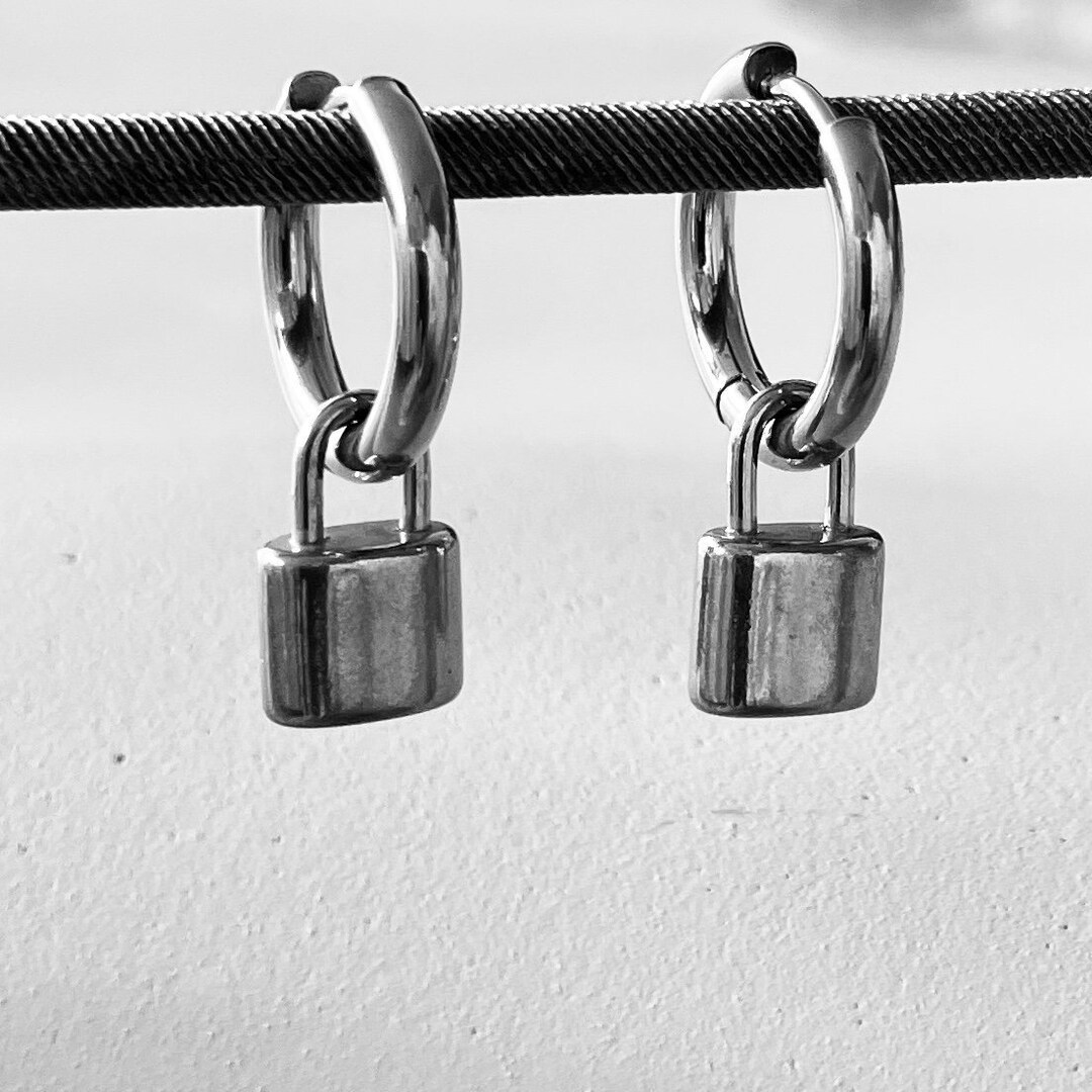 Punk Lock Hoop Earrings: Surgical Steel Dangle Jewelry - Etsy