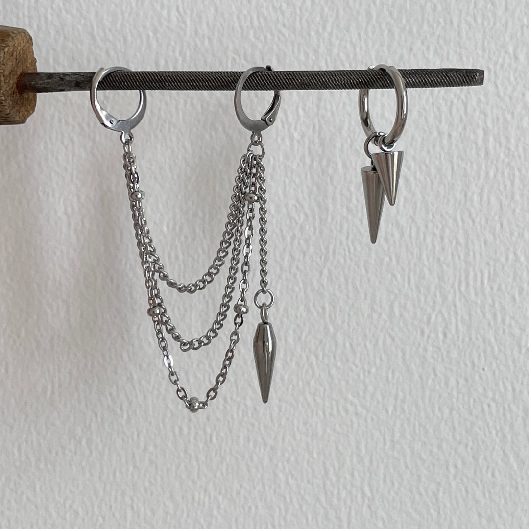 Stainless Steel Spike Chain Earrings: Gothic Punk Dangle Hoops - Etsy
