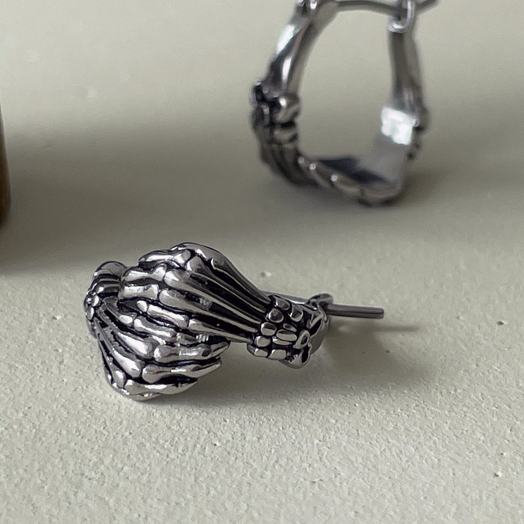 Goth Skeleton Hand Earrings - Dark Romance Titanium Hoop Earrings ...