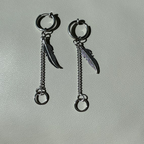 Unisex Feather Chain Earrings Dangle Punk Jewelry Trendy Kpop Earrings Etsy
