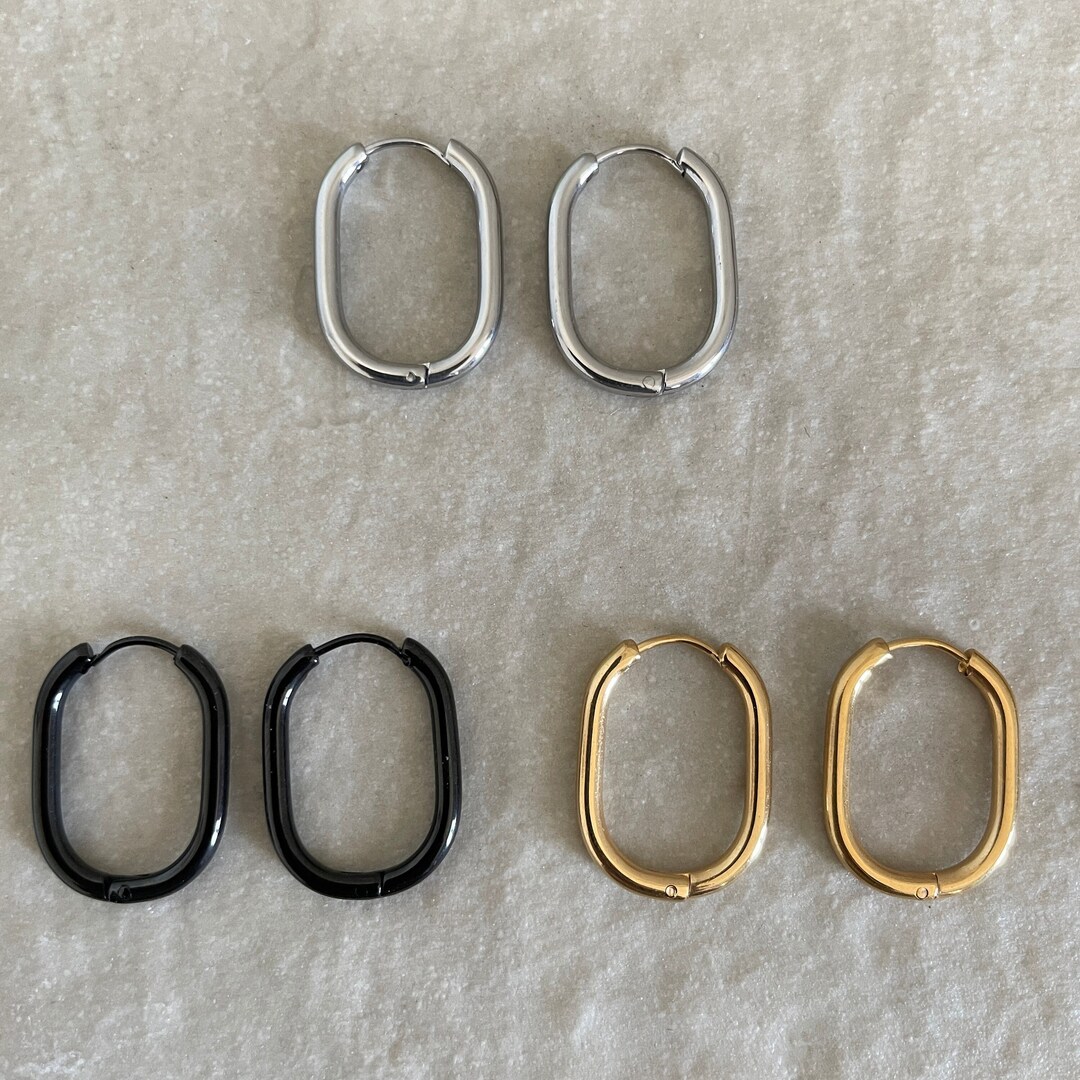 Minimalist Oval Hoop Earrings-stacking Hoops-oval Gold Hoops-black Oval ...