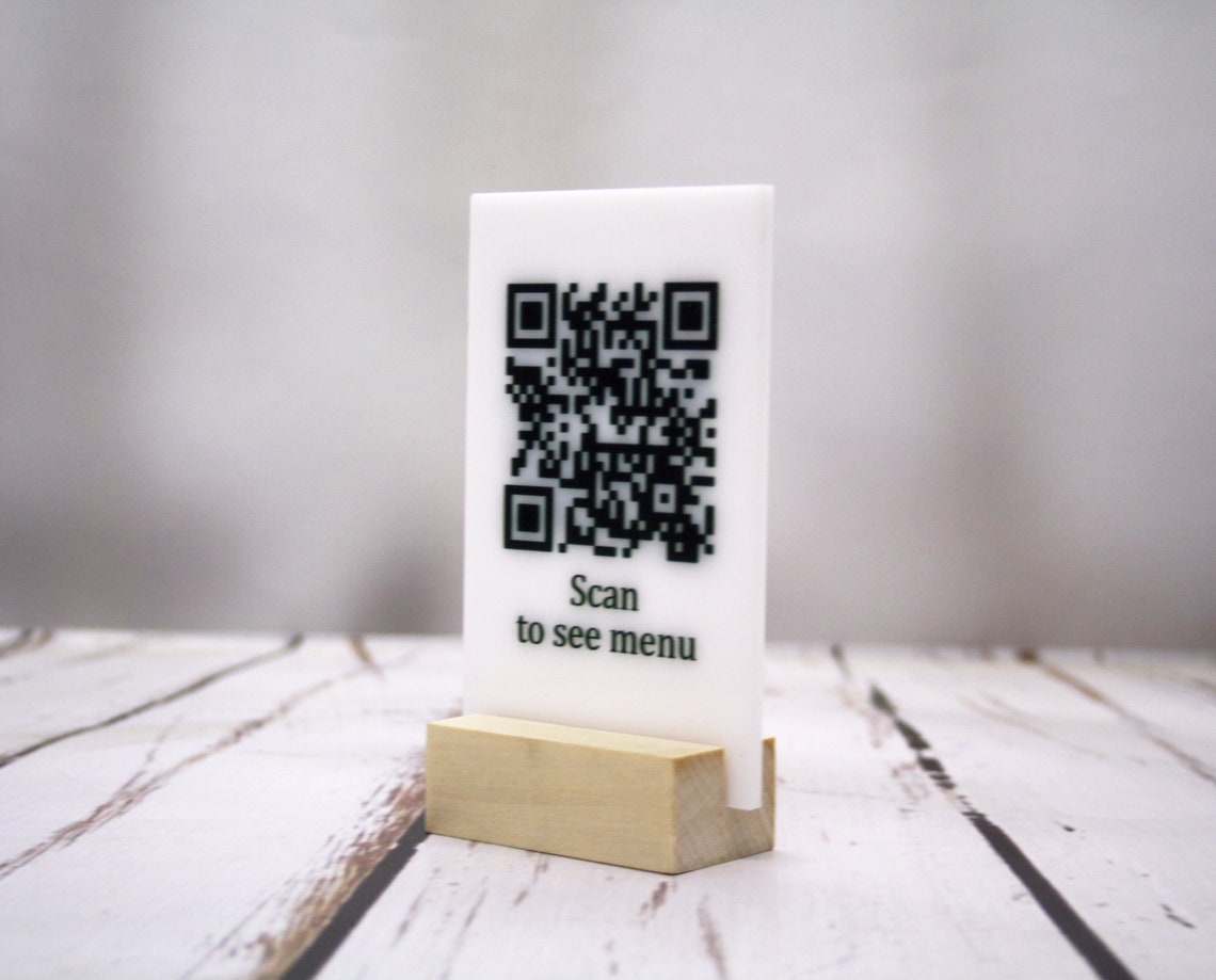 Custom Acrylic QR Code Sign With Wood Stand - Etsy
