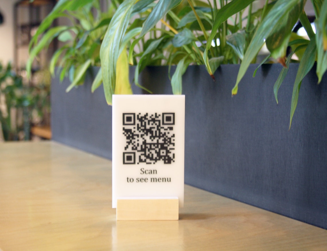 Custom Acrylic QR Code Sign With Wood Stand - Etsy