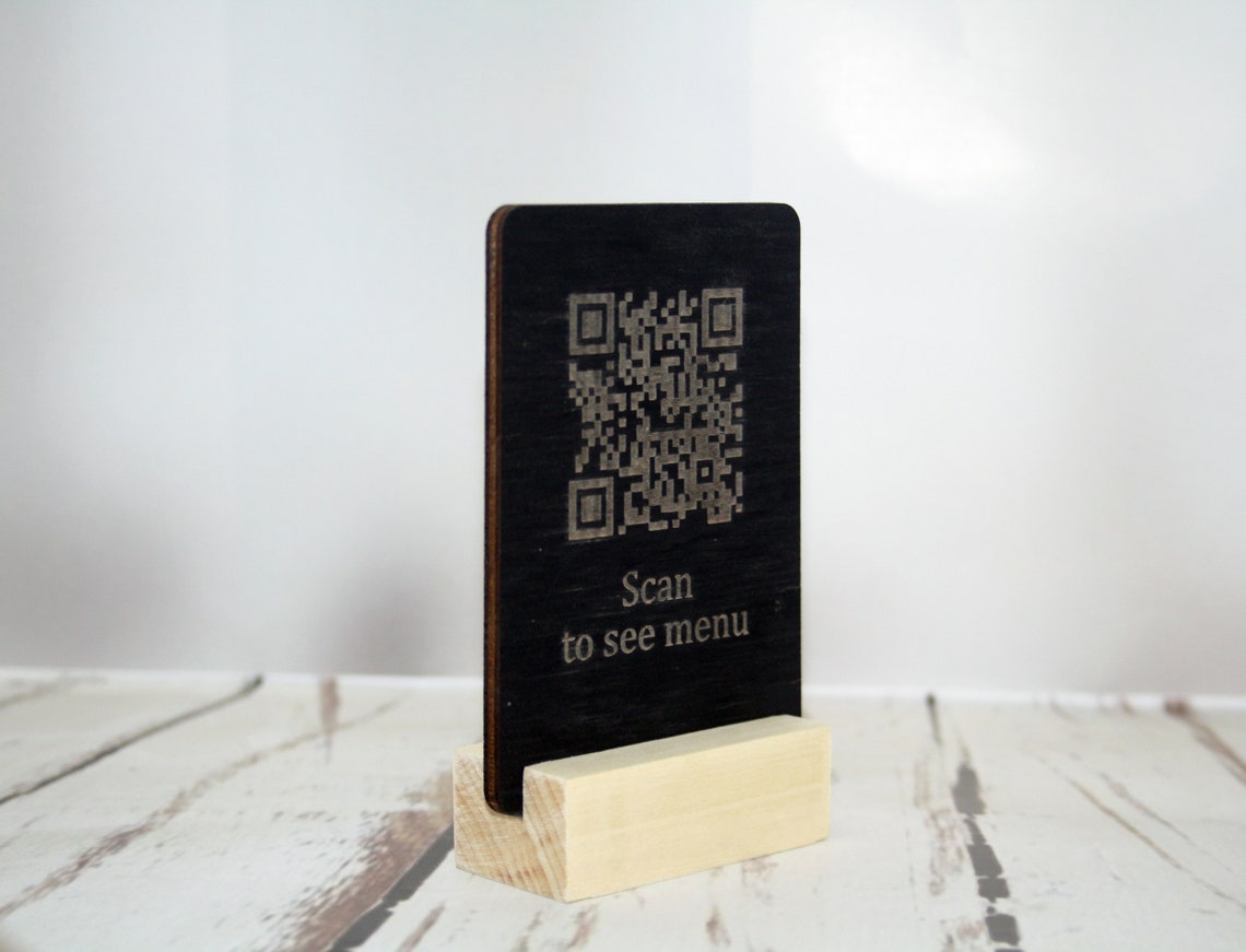 Wooden QR Code Menu Holder: Personalized Restaurant Sign - Etsy