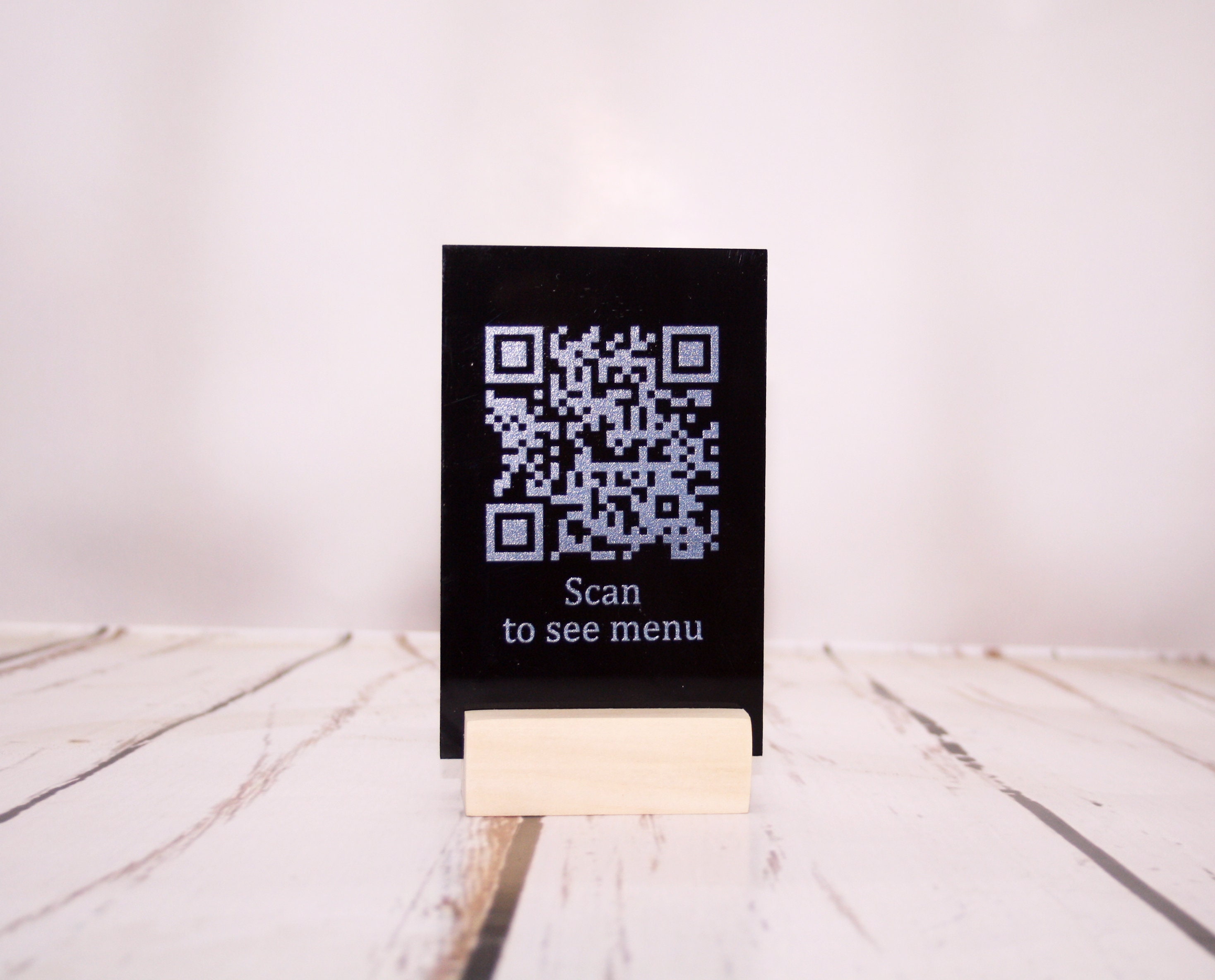 Letrero acrílico, código QR, escaneo qr acrílico para ver el letrero del menú con soporte de ...