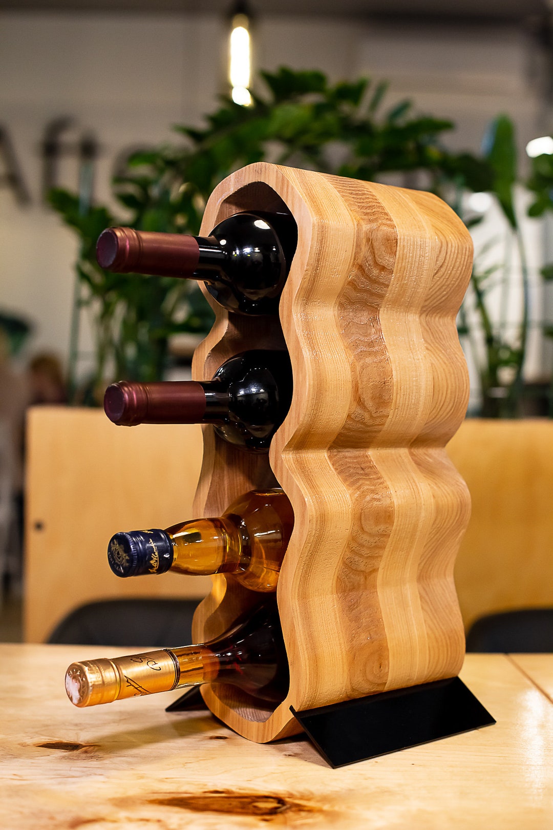 Ash Wood Wine Rack: Modern 4-bottle Liquor Shelf - Etsy