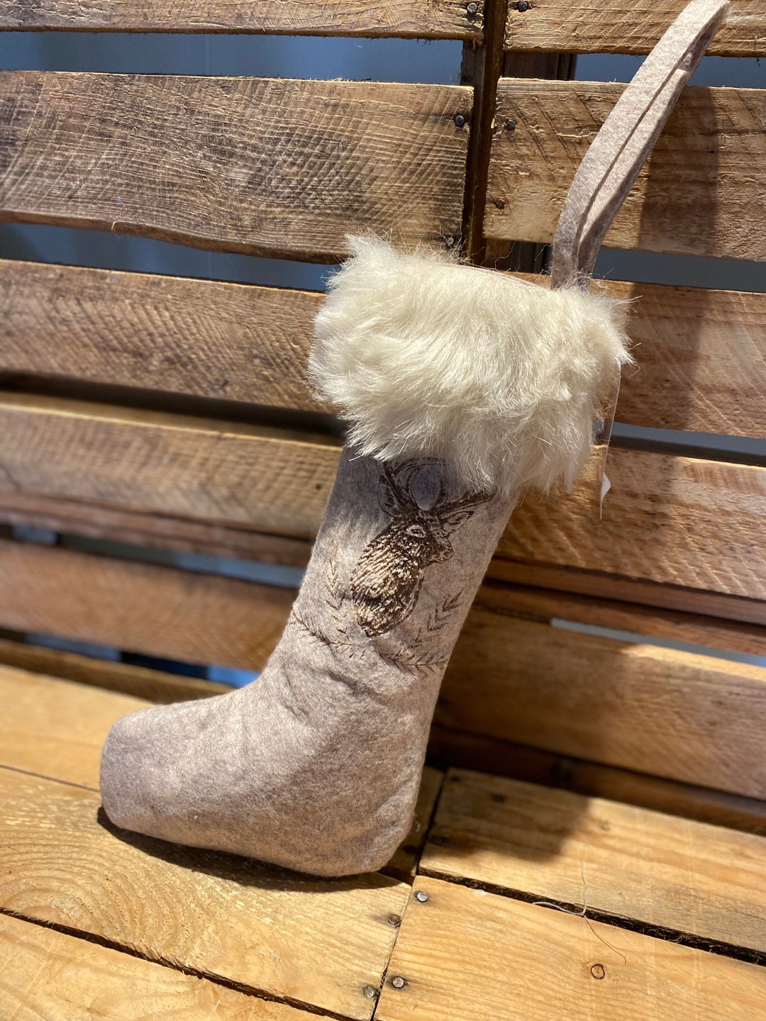 Stone Coloured Christmas/winter Stocking With Faux Fur Top and - Etsy UK